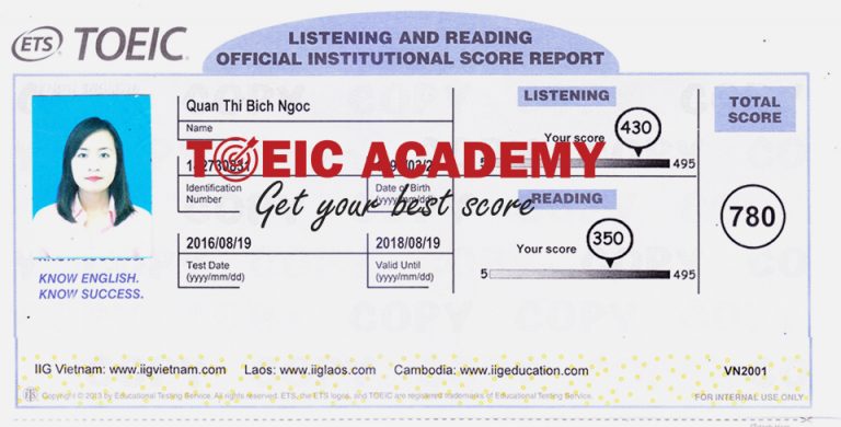 Vinh danh bạn Bích Ngọc với 780 điểm TOEIC